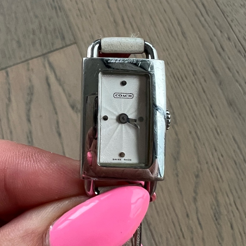 Coach Silver Watch White Leather Band - Gem